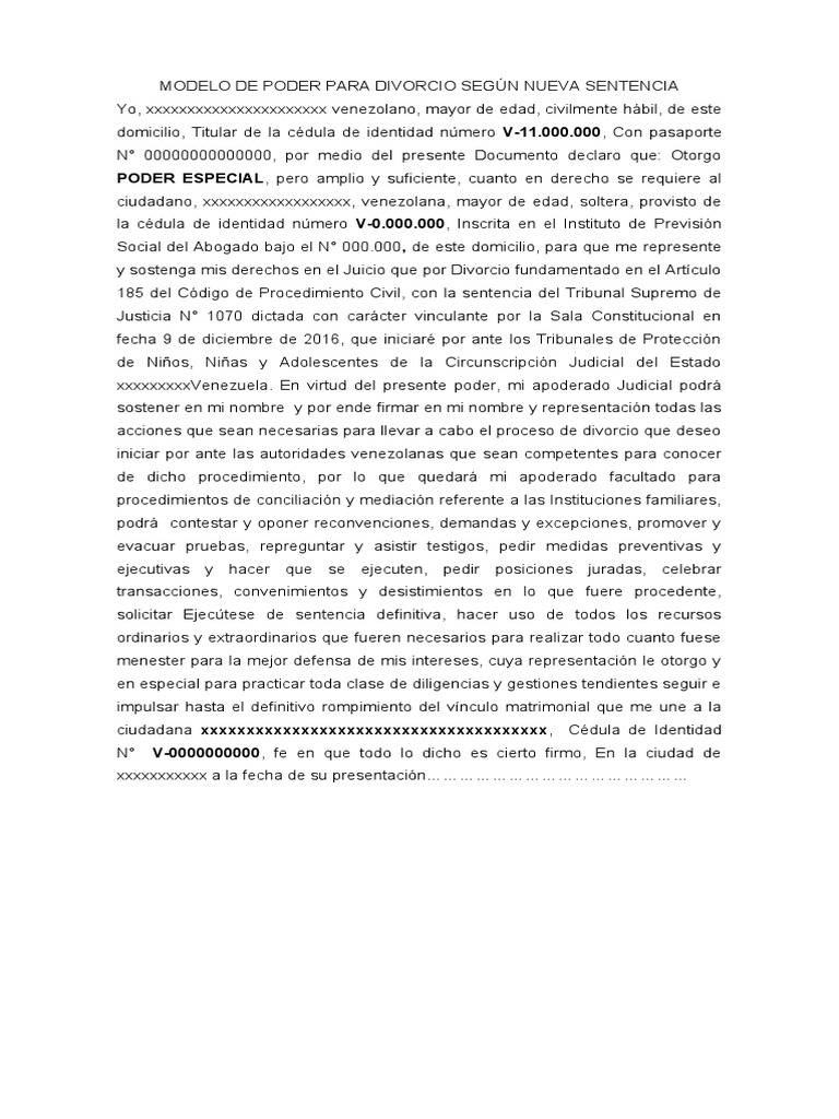 Modelo de Poder para Divorcio Segun Nueva Sentencia | PDF