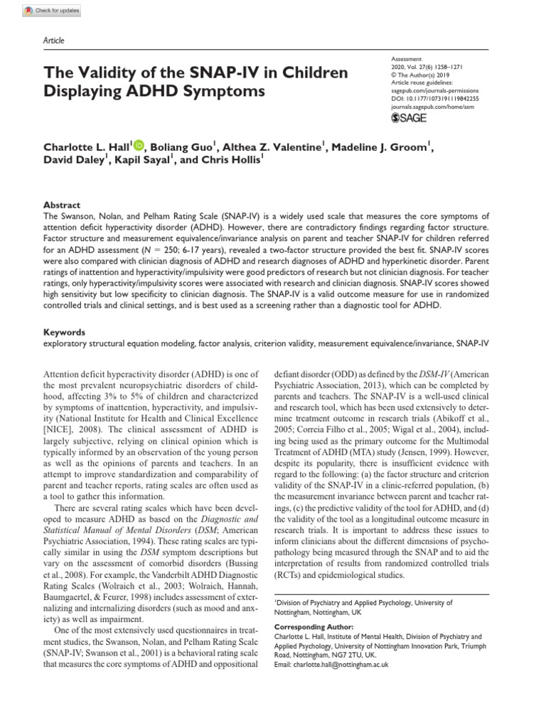 The Validity of The SNAP-IV in Children Displaying ADHD Symptoms | PDF | Attention Deficit ...