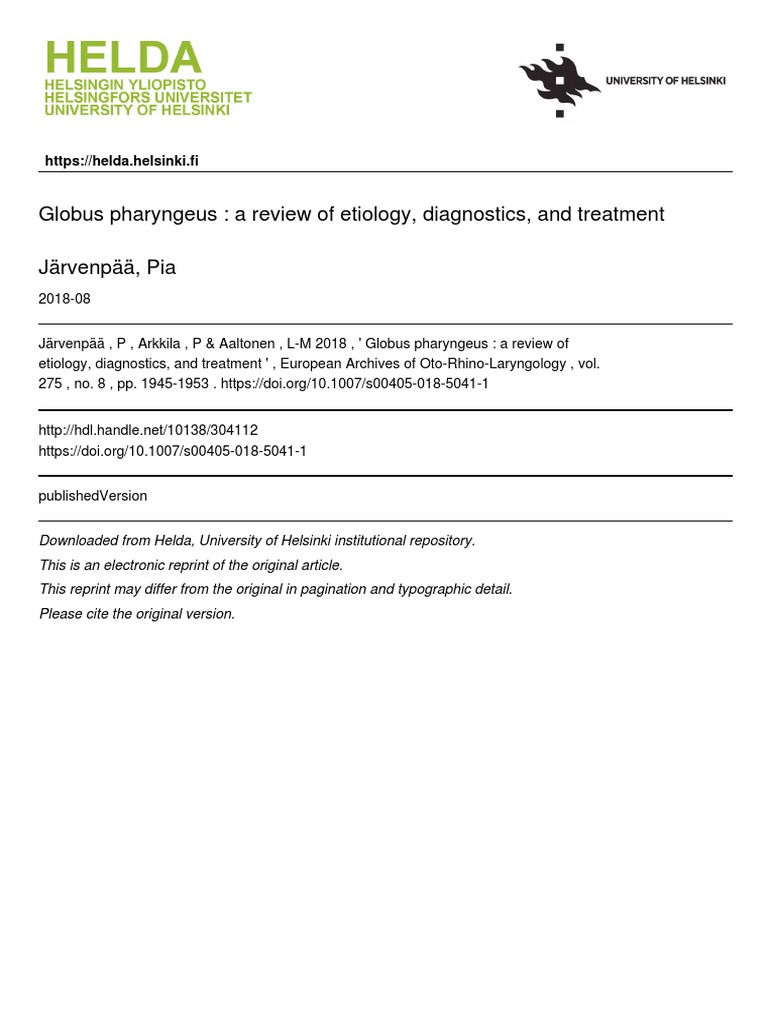 Globus Pharyngeus: A Review of Etiology, Diagnostics, and Treatment ...