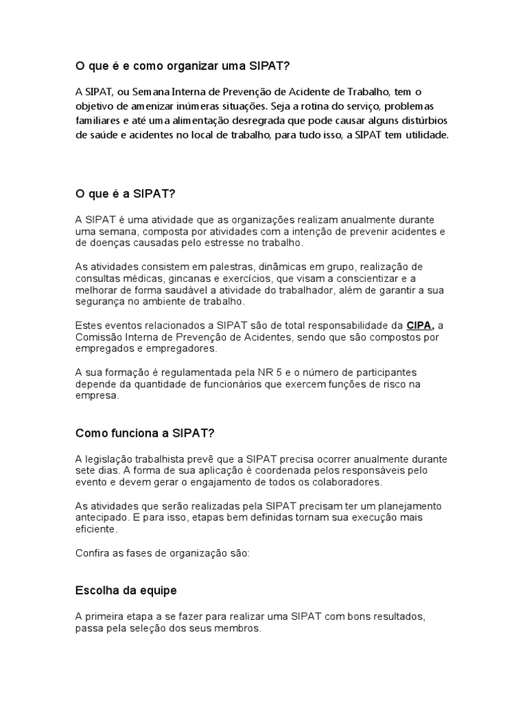 O Que É e Como Organizar Uma SIPAT? | PDF | Business