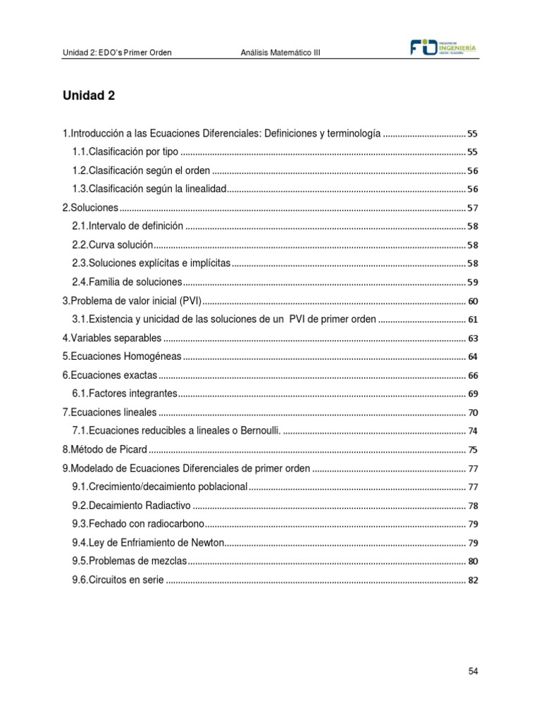 Unidad 2: Unidad 2: EDO's Primer Orden Análisis Matemático III | Descargar gratis PDF ...