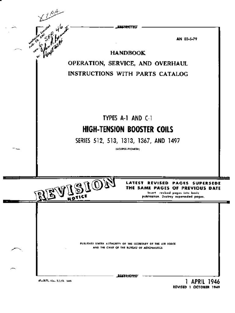 Booster Coil AN03-5-79 Handbook Operations and Overhaul Instrcutions A1 ...