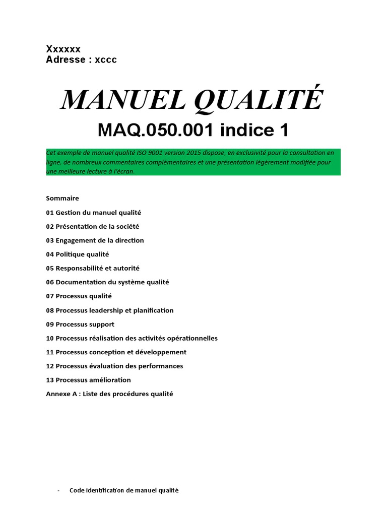 Manuel Qualité ISO 9001:2015 | PDF | Business | Gestion des ressources ...