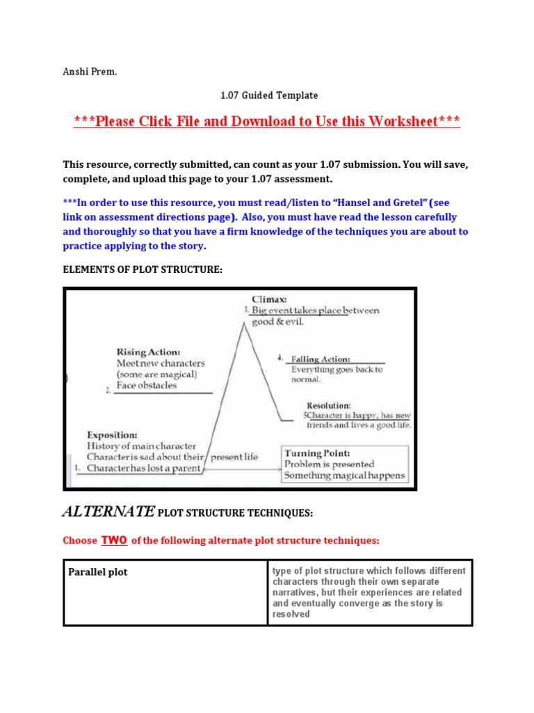 1.07 Alternate Plot Structures Guided Template | PDF | Hansel And Gretel (Opera) | Plot (Narrative)