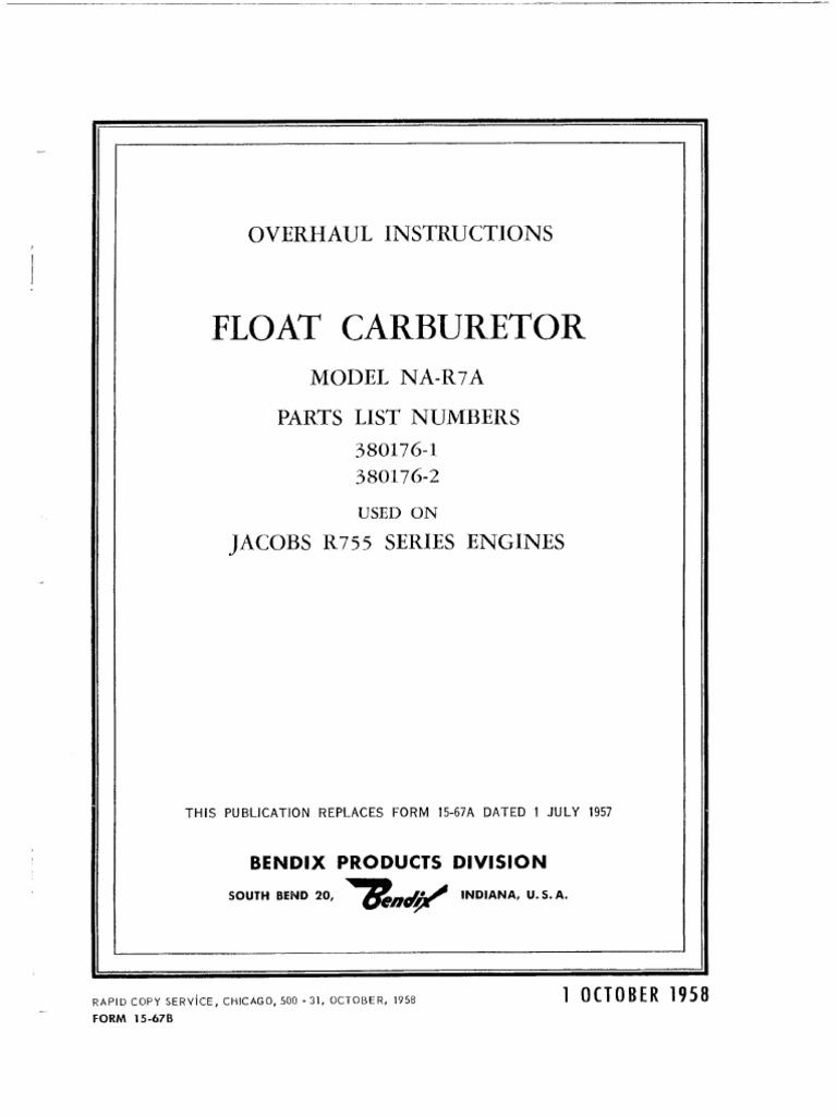 Carburettor Stromberg NA-R7A BENDIX 15-67B 40 | PDF