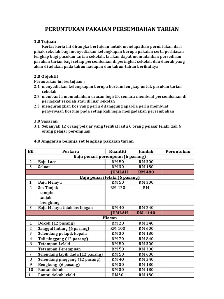Peruntukan Pakaian Persembahan Tarian | PDF