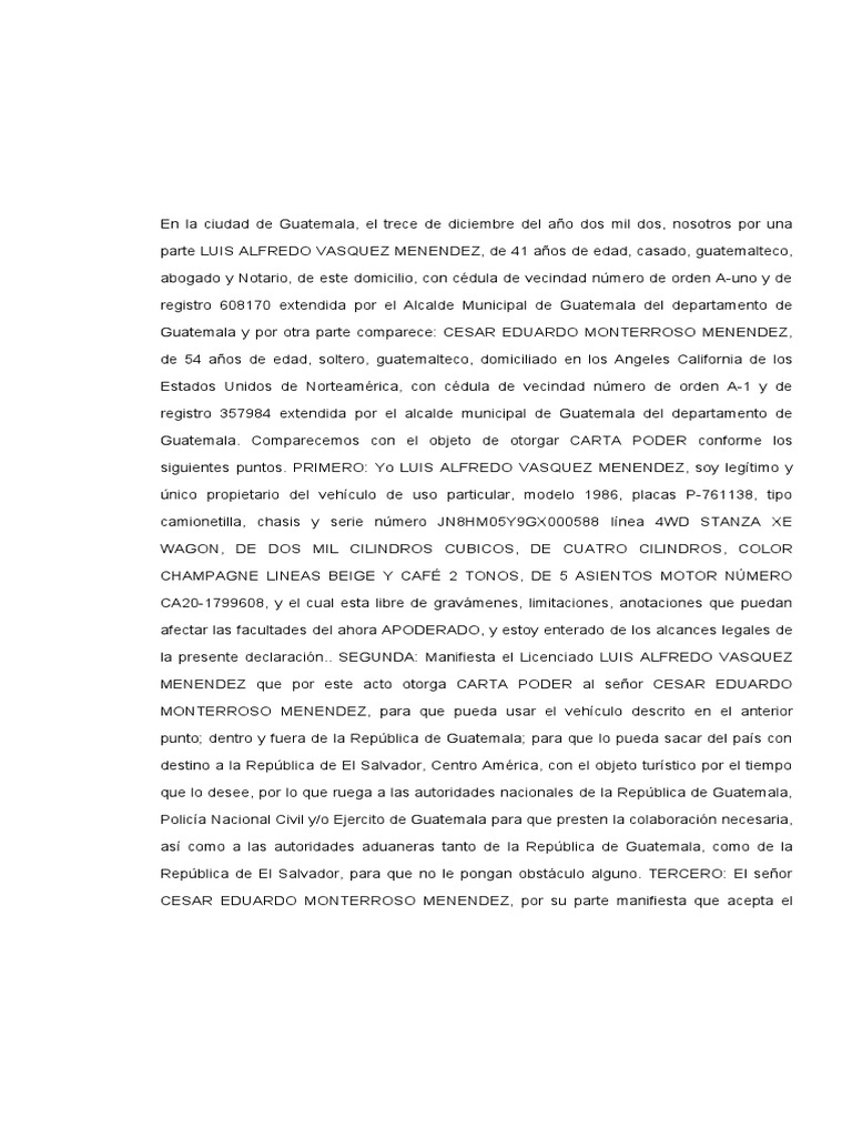 Acta Notarial CARTA PODER | PDF | Guatemala