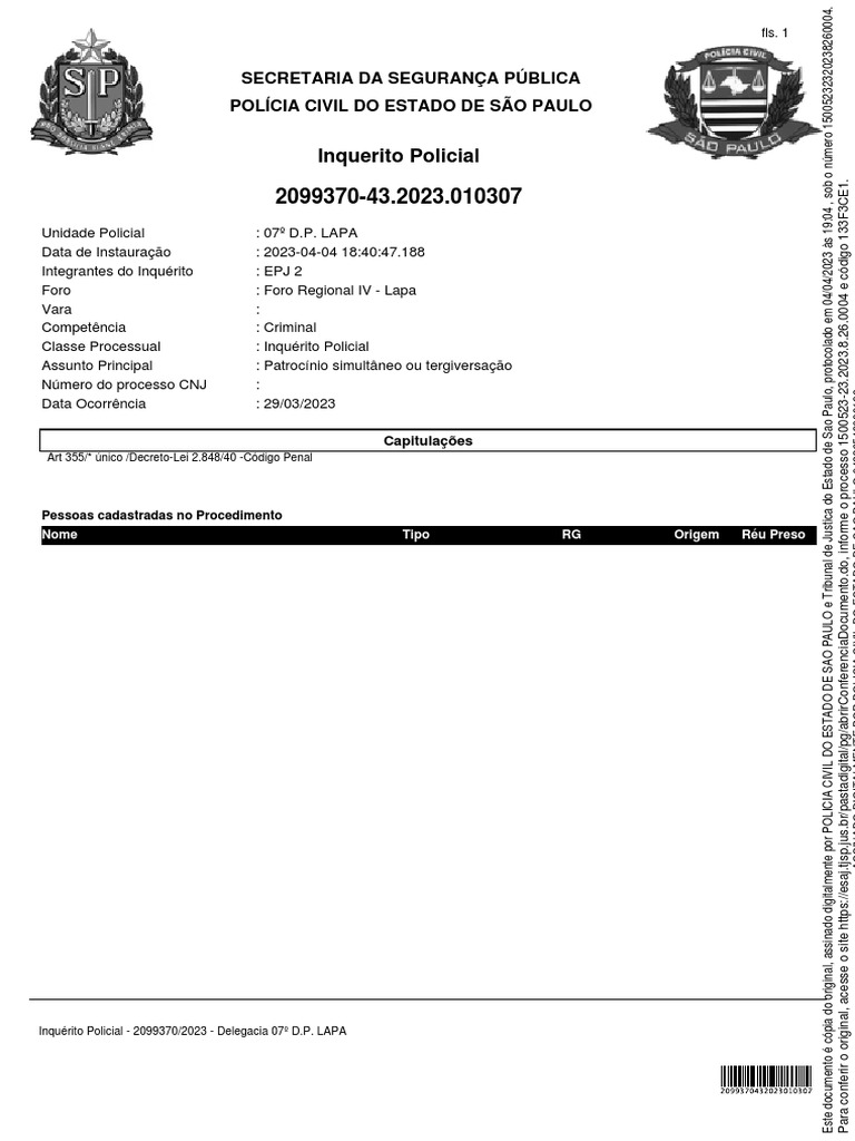 Inquerito Policial: Secretaria Da Segurança Pública Polícia Civil Do ...