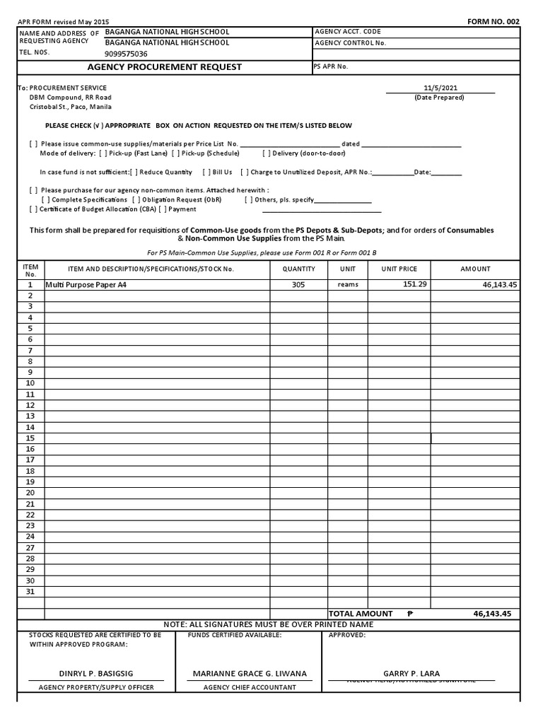 Apr Form No. 02 | PDF | Procurement