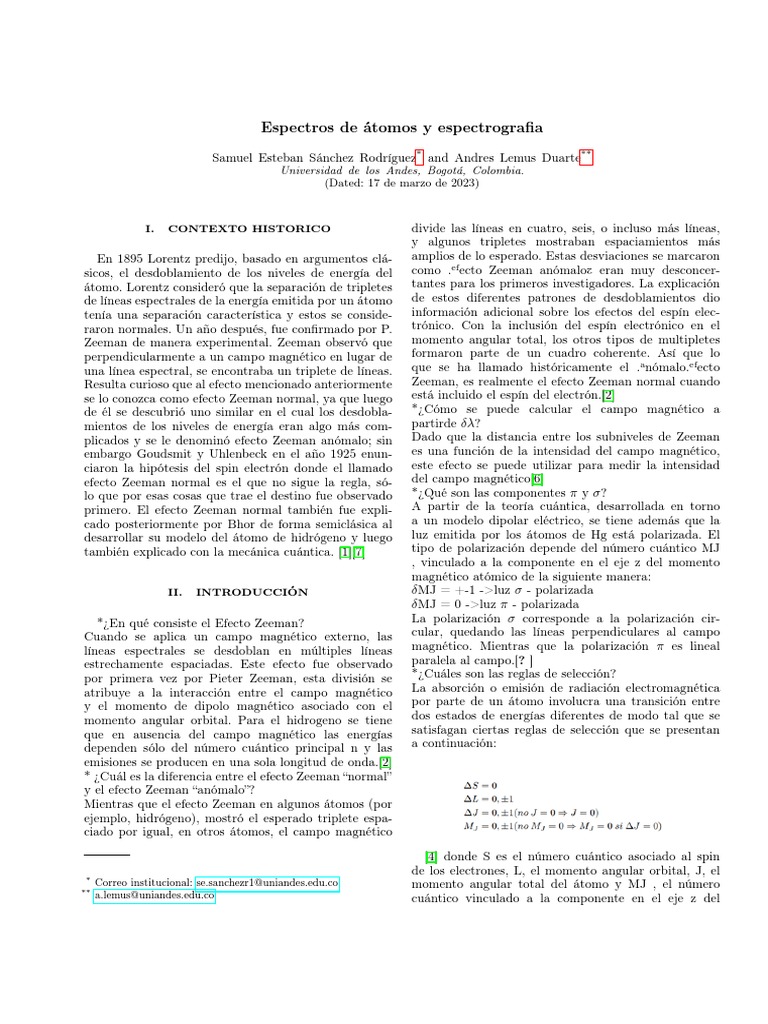 Informe Efecto Zeeman Grupo 3 HGBN | PDF | Orbital atómico | Electrón