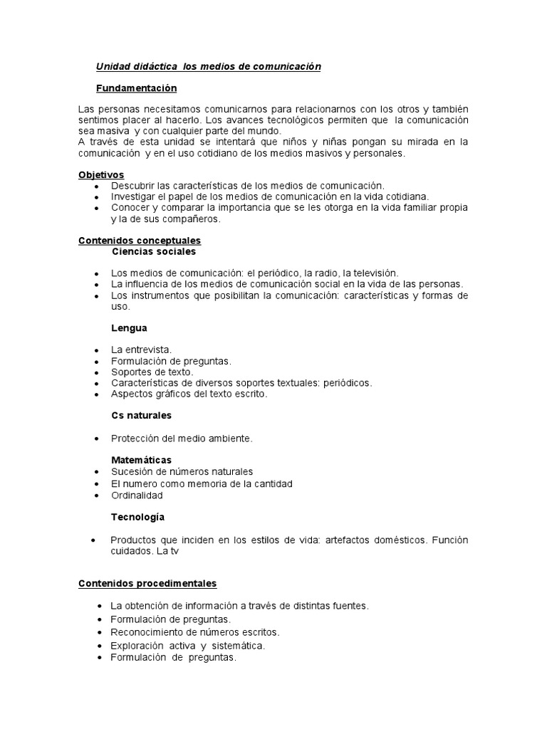 Unidad Didáctica Los Medios de Comunicación | PDF | Medios de ...