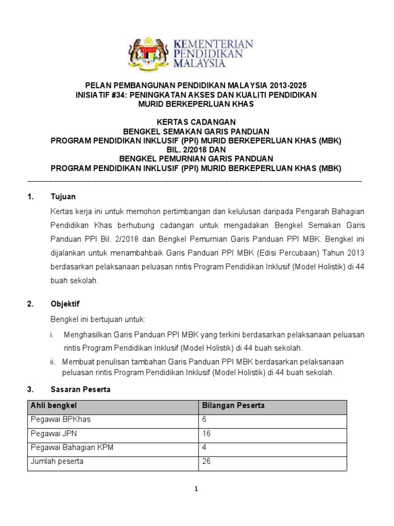 Kertas Cadangan Bengkel Semakan Gari Panduan Ppi MBK KS | PDF