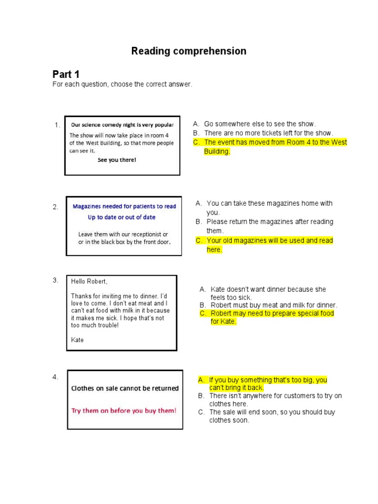 Reading comprehension questions | PDF