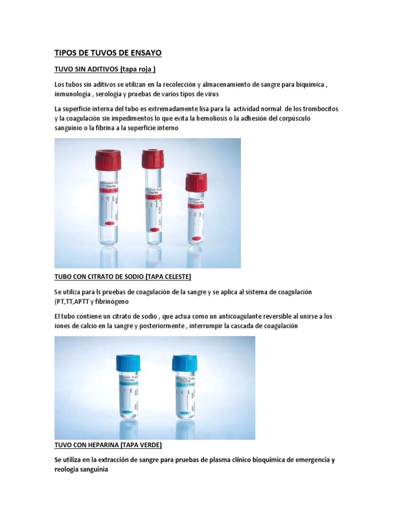 Tipos de Tuvos de Ensayo: TUVO SIN ADITIVOS (Tapa Roja) | PDF