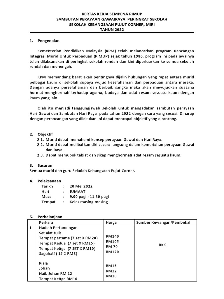 Kertas Kerja Rimup Gawairaya 2022 - 2 | PDF