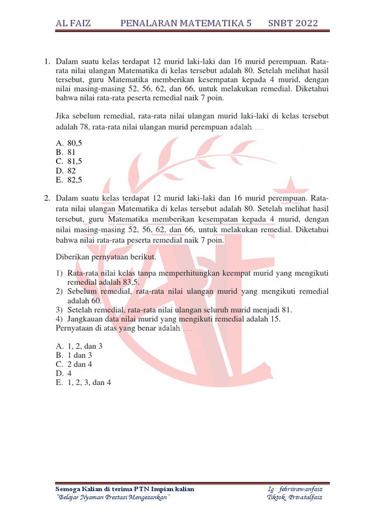 PENALARAN MATEMATIKA BARU PART 5 - Up | PDF