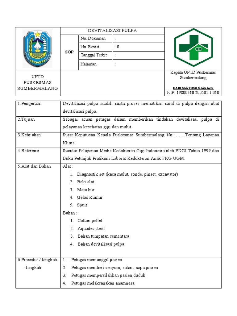SOP devitalisasi pulpa | PDF
