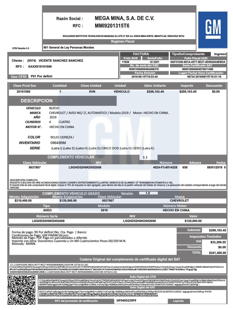 Factura GM Caballero | PDF | Tecnología de vehículos | Transporte privado