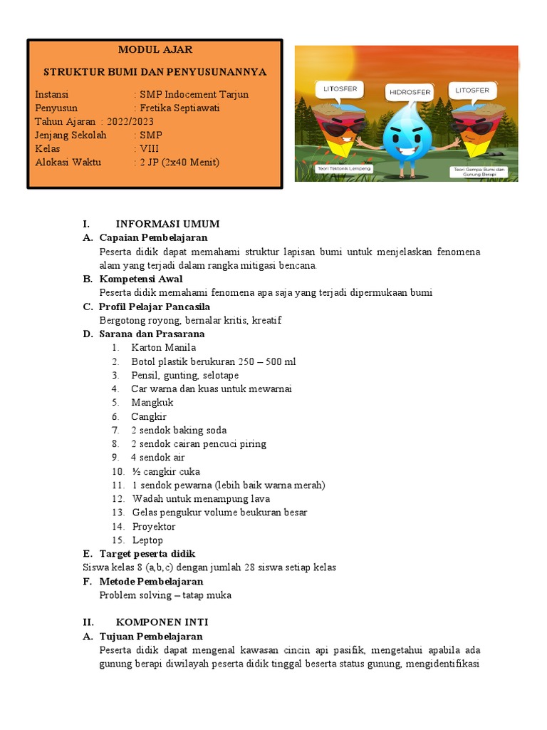 Modul Ajar Struktur Bumi Kelas 8 | PDF