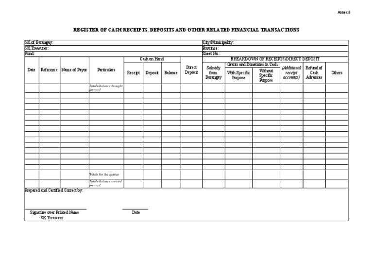 Quarterly Cash Receipts Register SK | PDF