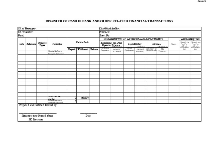 SK COA Annex 6 REGISTER OF CASH IN BANK AND OTHER RELATED FINANCIAL ...
