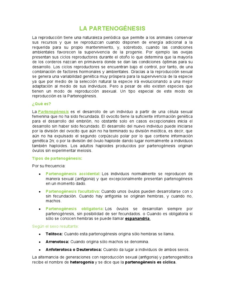 La Partenogénesis: ¿Qué Es? | PDF | Hembra | Reproducción