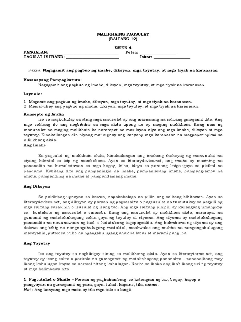 Activity-sheets-format-for-1st-gradingMalikhaing Pagsulat - Week4 | PDF