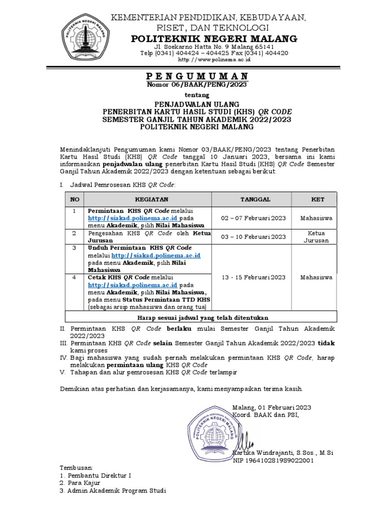 06-Pengumuman Permintaan KHS QR Code-Mahasiswa | PDF