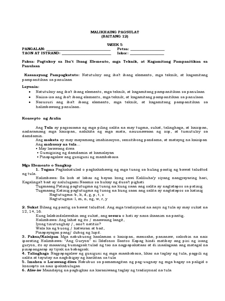 Activity-sheets-format-for-1st-gradingMalikhaing Pagsulat - Week5 | PDF