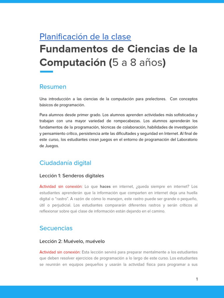 Fundamentos de Ciencias de La Computación (5 A 8 Años) | PDF | Internet | Informática
