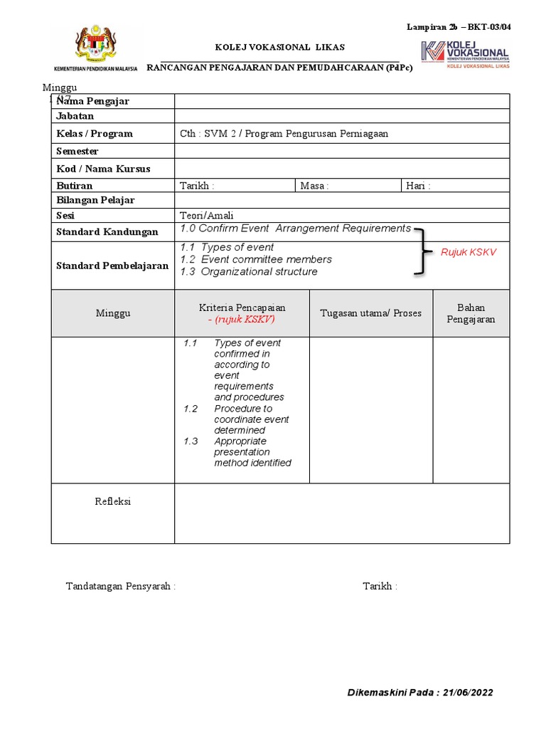 Lampiran 2b BKT-03-04 Rancangan Pengajaran Harian (SVM) | PDF