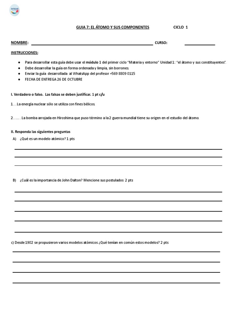 Guia 7 El Atomo | PDF | Átomos | Núcleo atómico