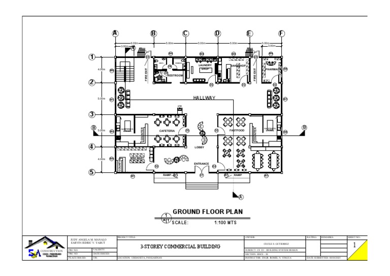 A B C D E F: 3-Storey Commercial Building | PDF