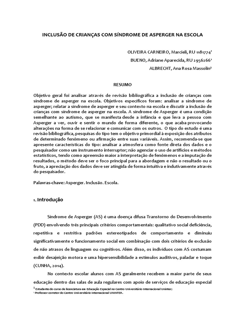 Inclusao de Criancas Com Sindrome de Asperger Na Escola | Download ...