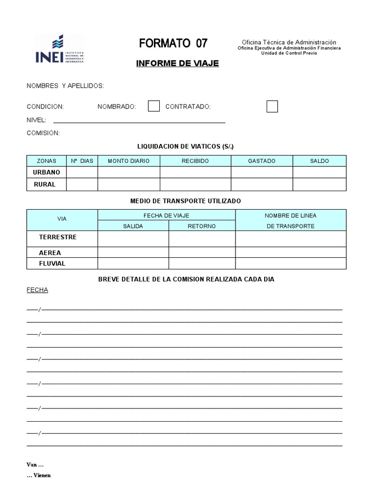 (B) - Formato 07 - (Informe de Viaje) | PDF