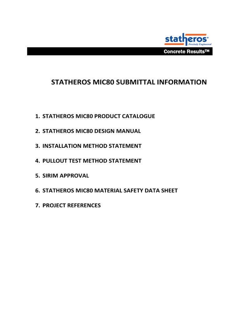 Statheros MIC80 Submittal Overview | PDF | Home & Garden