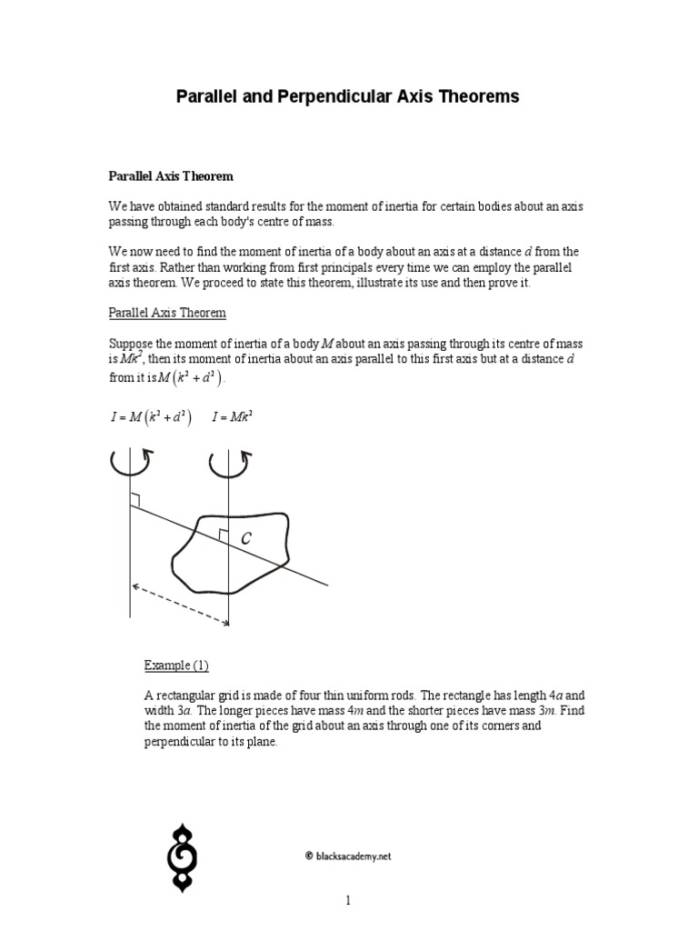 Parallel and Perpendicular Axis Theorems | PDF | Rotation Around A ...