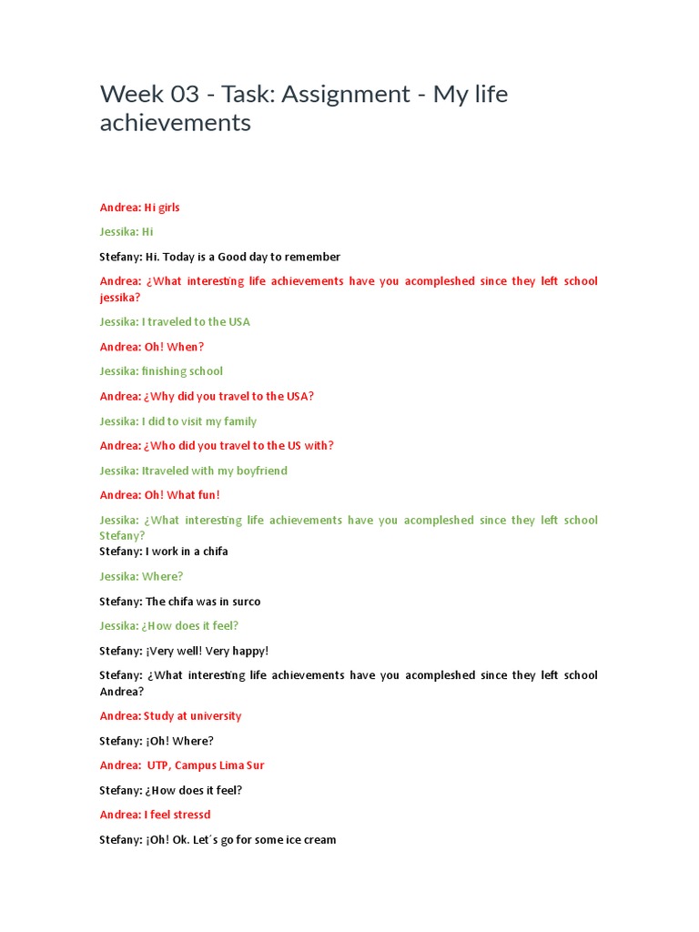 Week 03 - Task Assignment - My Life Achievements | PDF Week 03 - Task Assignment - My Life Achievements | PDF