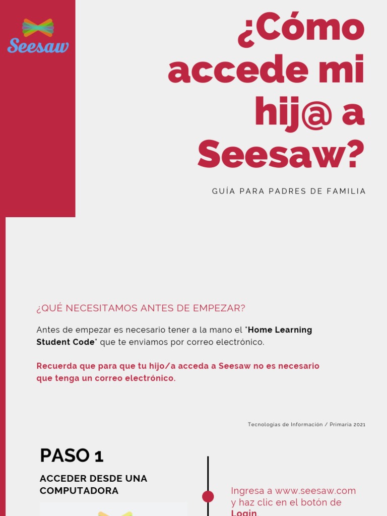 Guía para Padres: Acceso a Seesaw | PDF | Aplicación movil | Código QR
