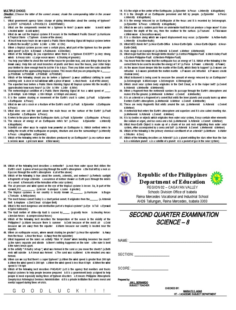 Grade 8 Sci 2nd Quarter Exam | PDF | Meteoroid | Comet