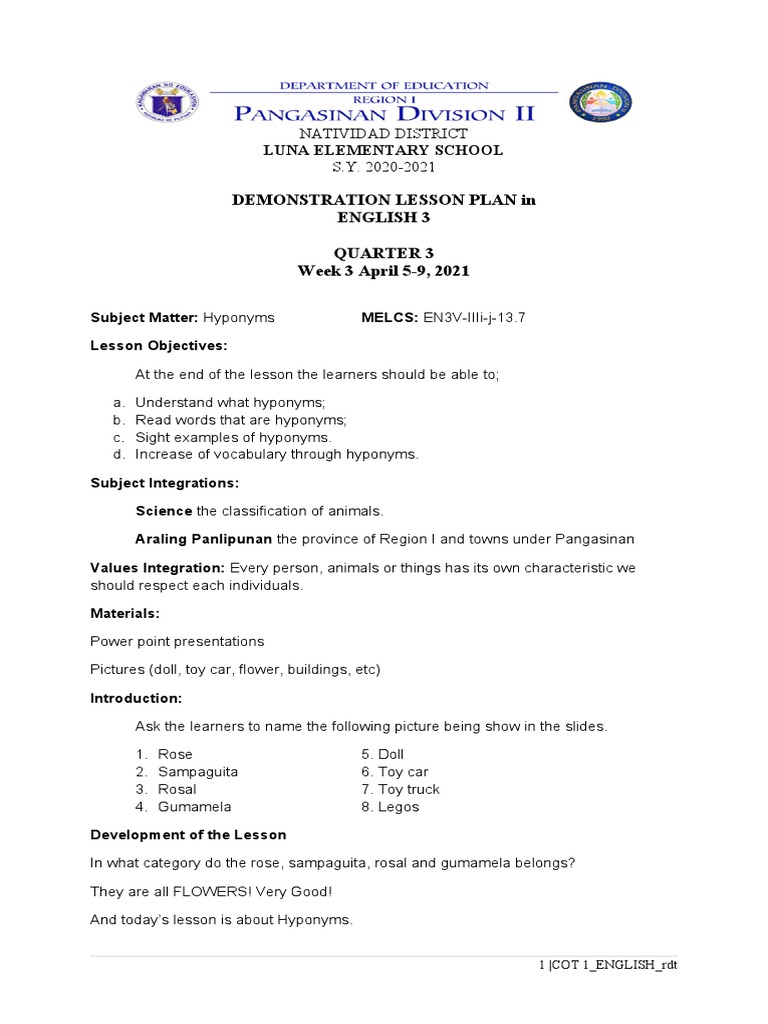 DLP English 3 - Cot1 | Download Free PDF | Toys | Learning