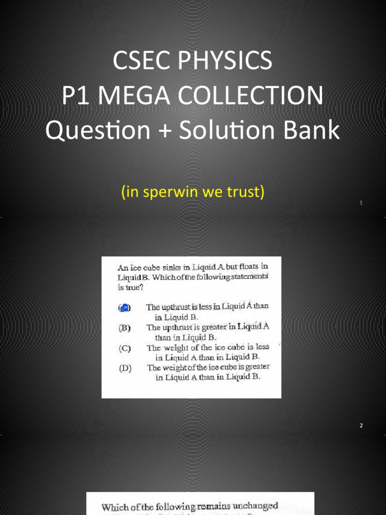 Csec Physics P1 Mega Collection Question + Solution Bank: (In Sperwin We Trust) | PDF