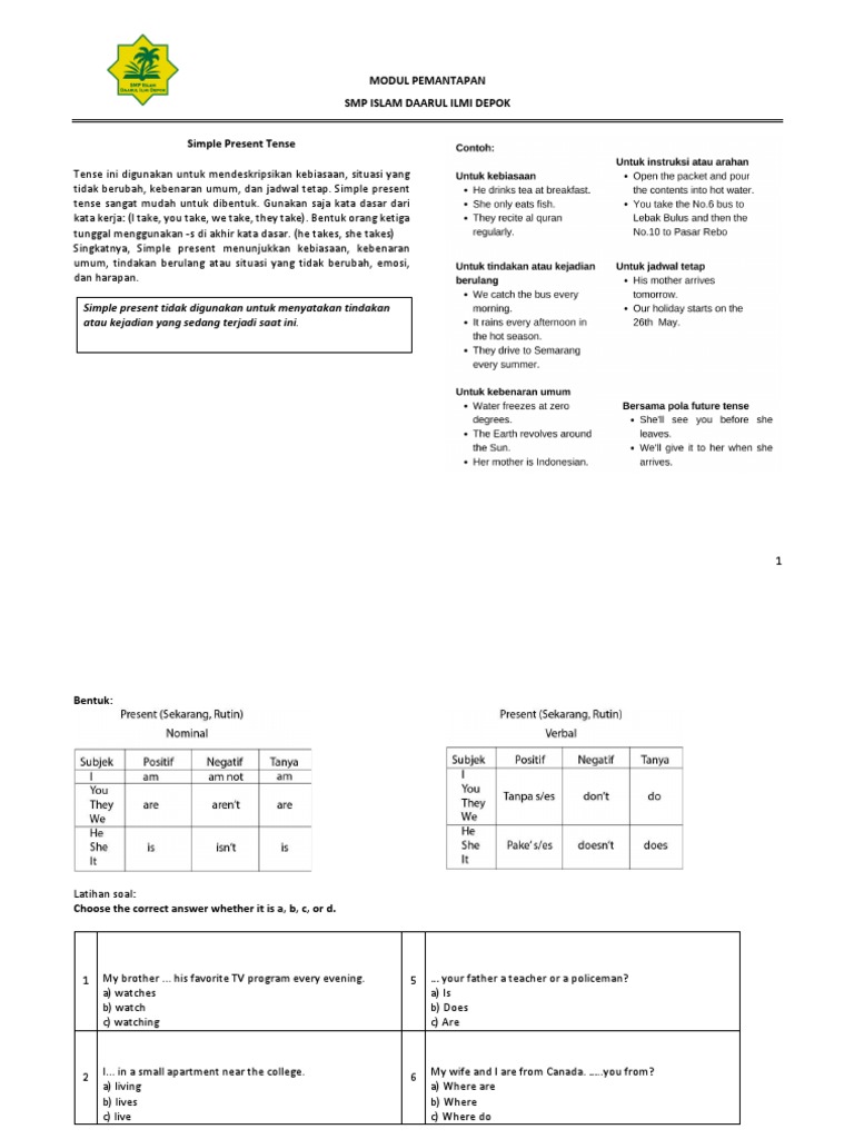 An Introduction to the Simple Present Tense and its Uses | PDF ...