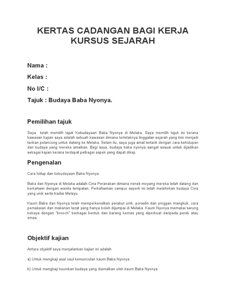 Kertas Cadangan Bagi Kerja Kursus Sejarah | PDF