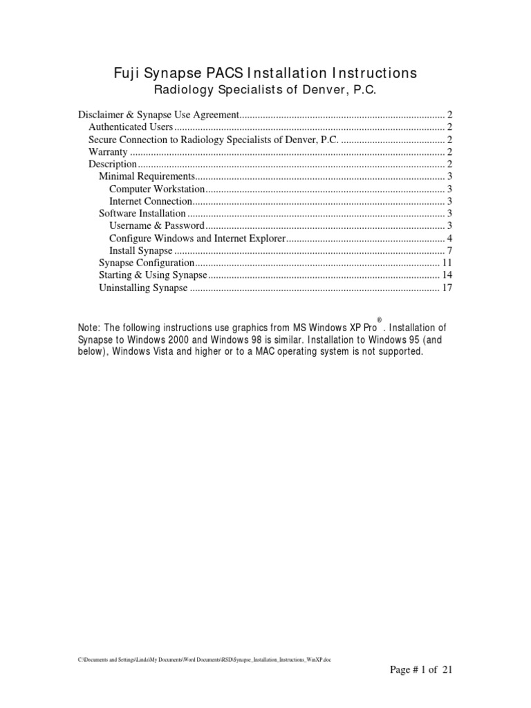 Silo - Tips - Fuji Synapse Pacs Installation Instructions Radiology ...