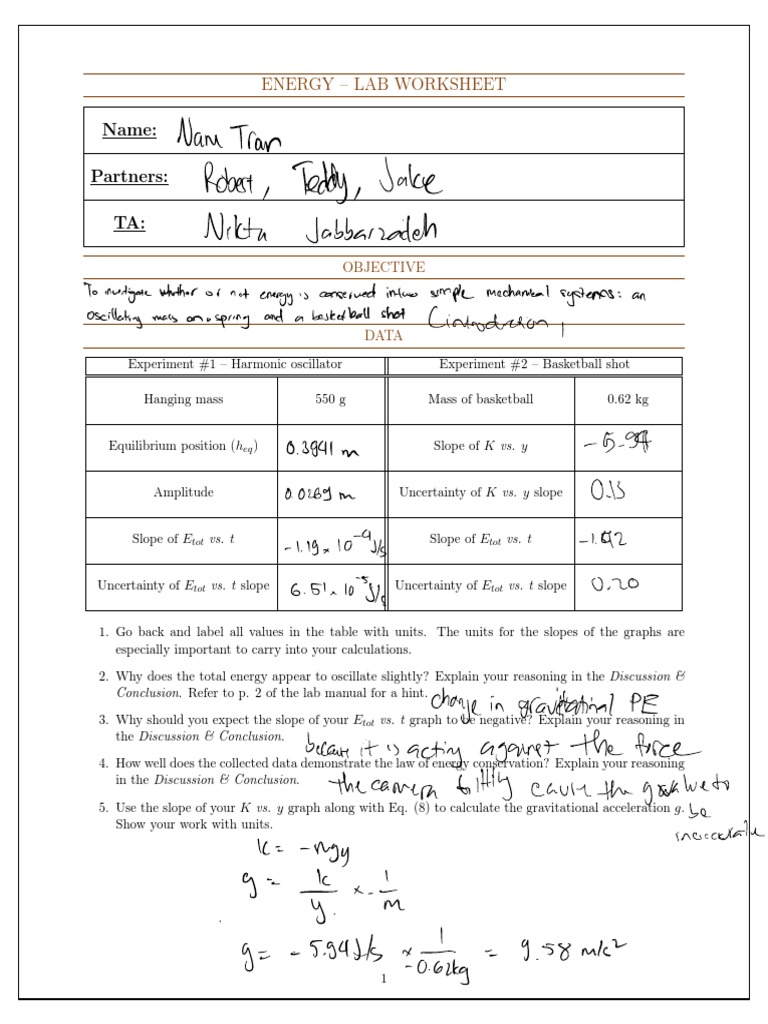 PHY122 Energy Worksheet | PDF | Mass | Metrology