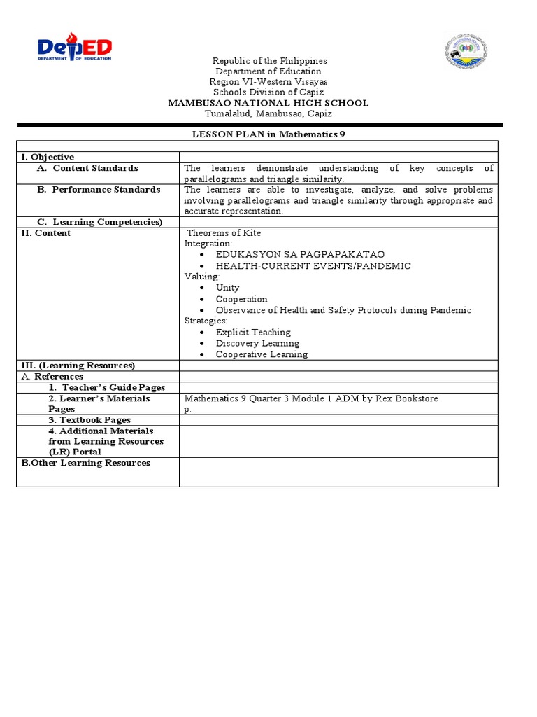 L5 Detailed Lesson Plan | PDF | Area | Learning
