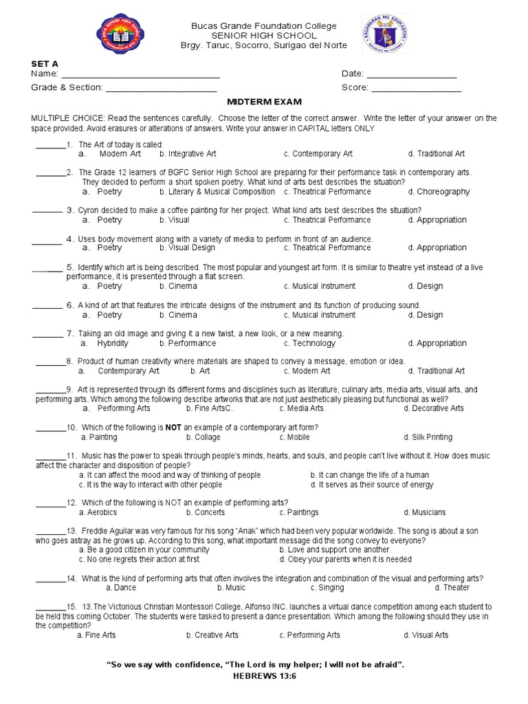 BGC Senior High School Midterm Exam | PDF