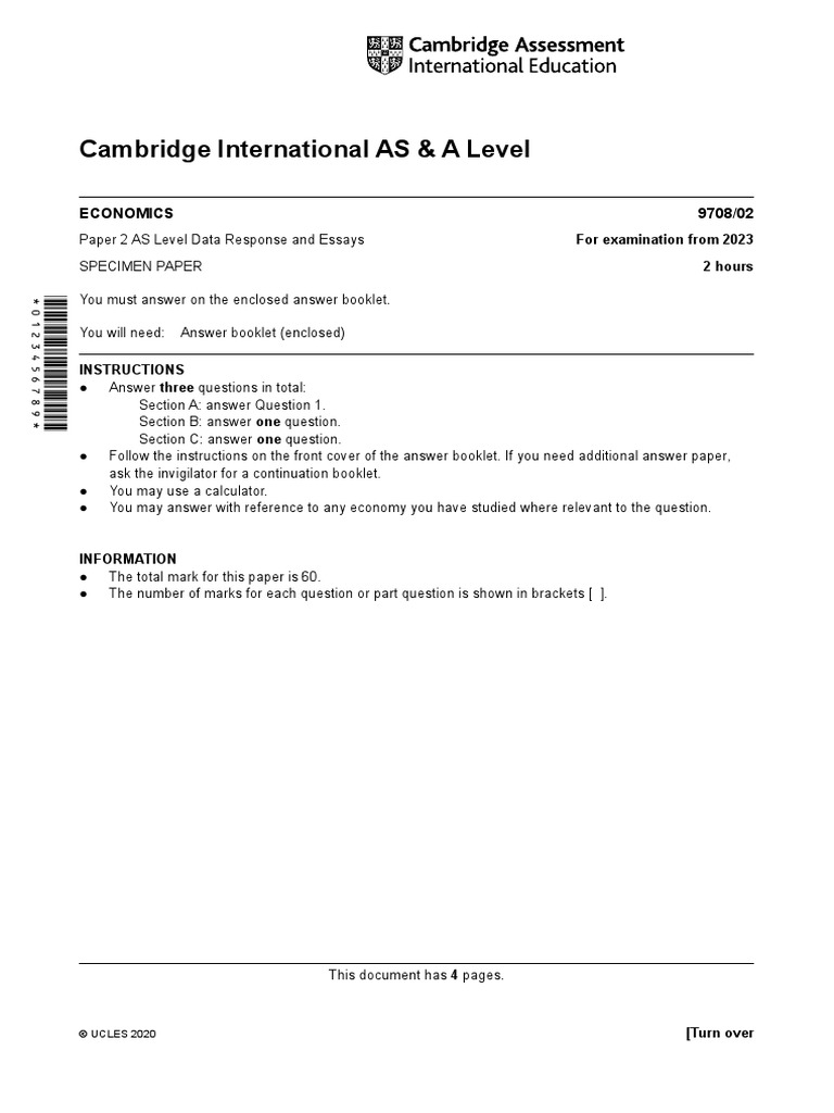 Cambridge International AS & A Level: ECONOMICS 9708/02 | PDF ...