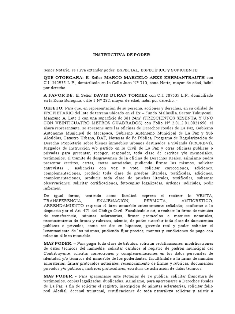 INSTRUCTIVA DE PODER. Sr. ArzeYSr. Duran (1) | PDF | Justicia | Crimen y violencia